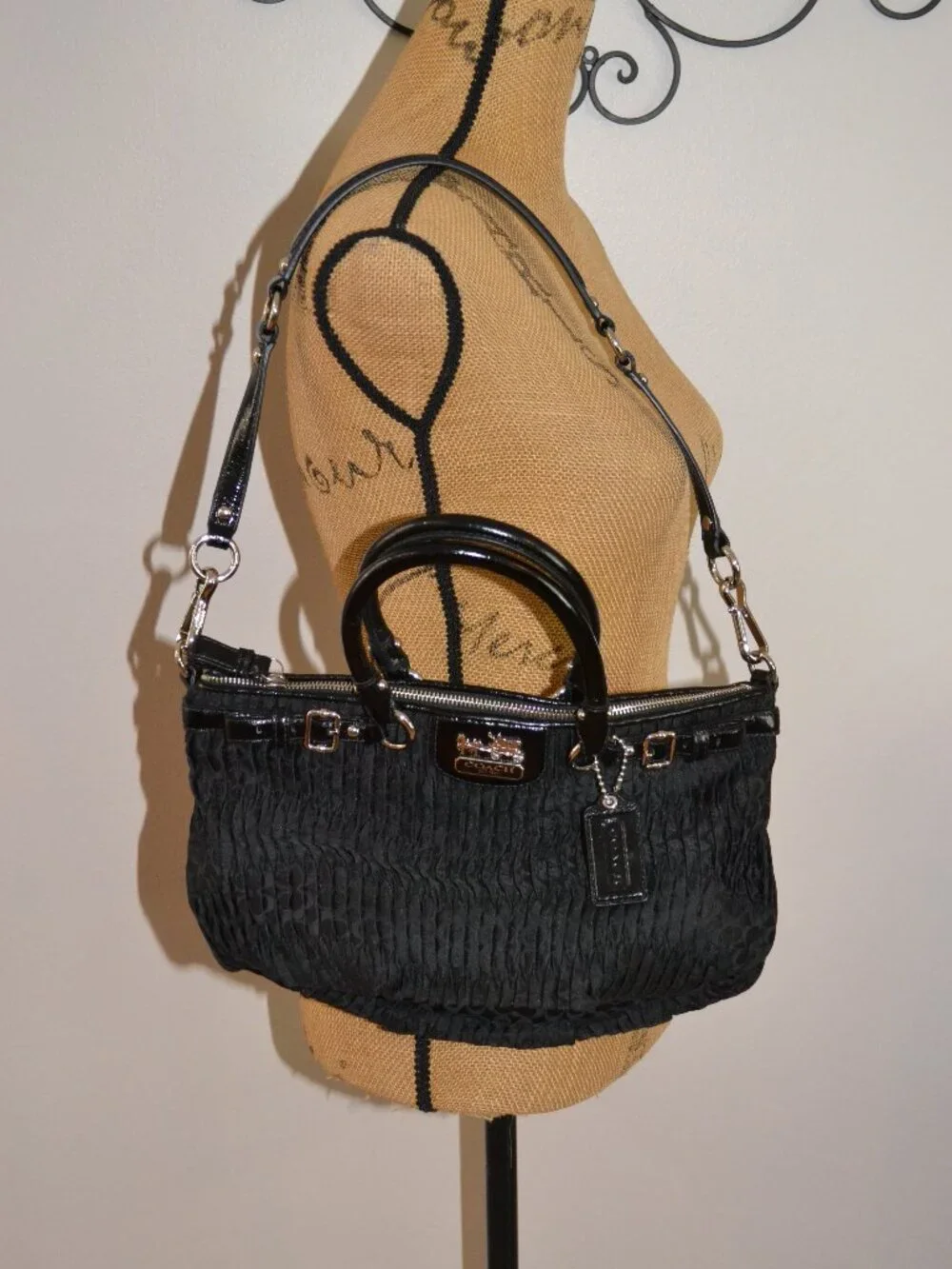 Coach | Bags | Coach Signature Madison Sophia Gathered Fabric Silver ...